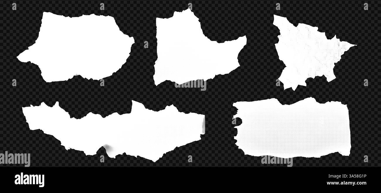 Vintage torn paper set with rip edges and cutout design. White page ...