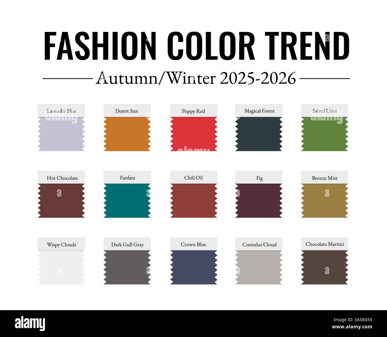 Fashion Color Trend Autumn - Winter 2025 - 2026. Fabric swatches with ...