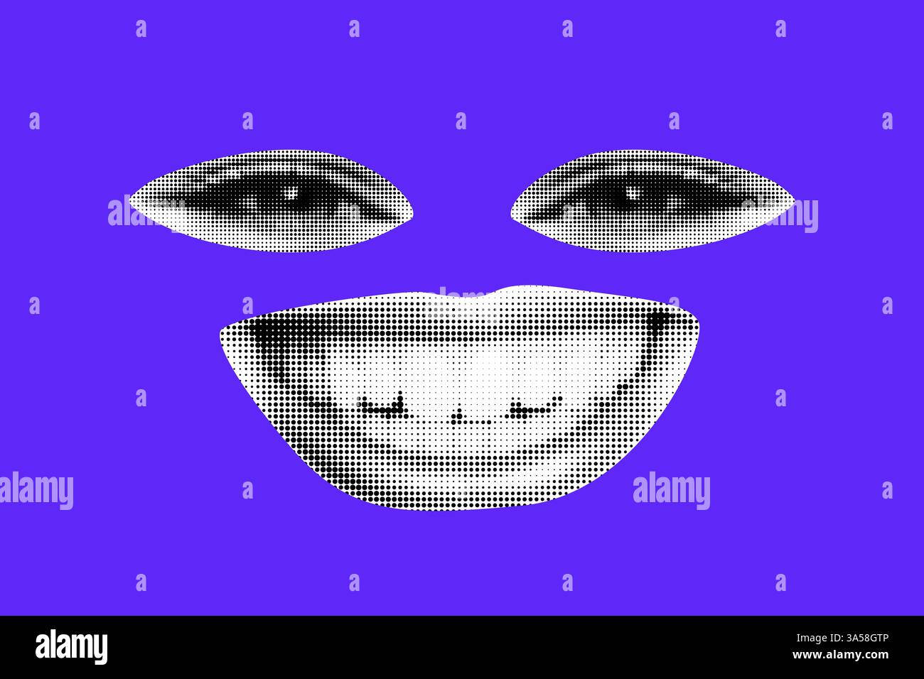 quirky magazine style portrait. Eyes and mouth cut out for collage ...