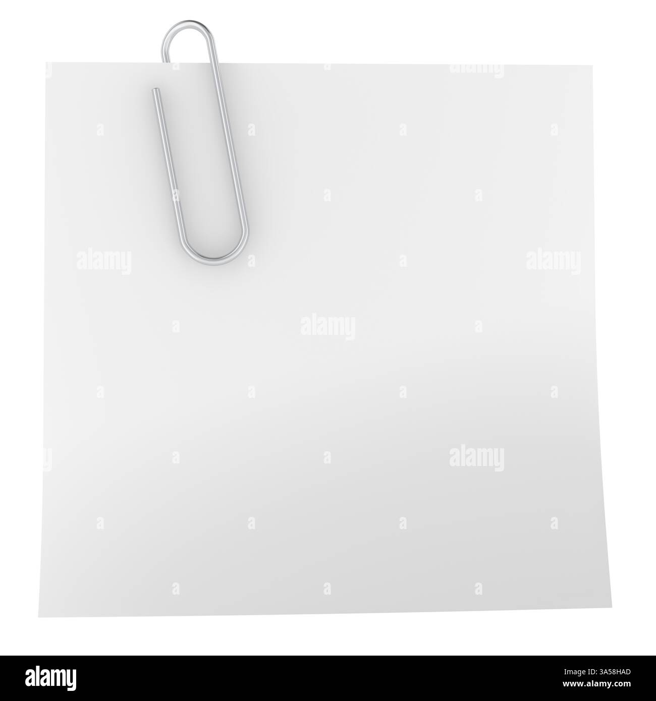 Blank white note paper with paper clip, 3D rendering isolated on white ...