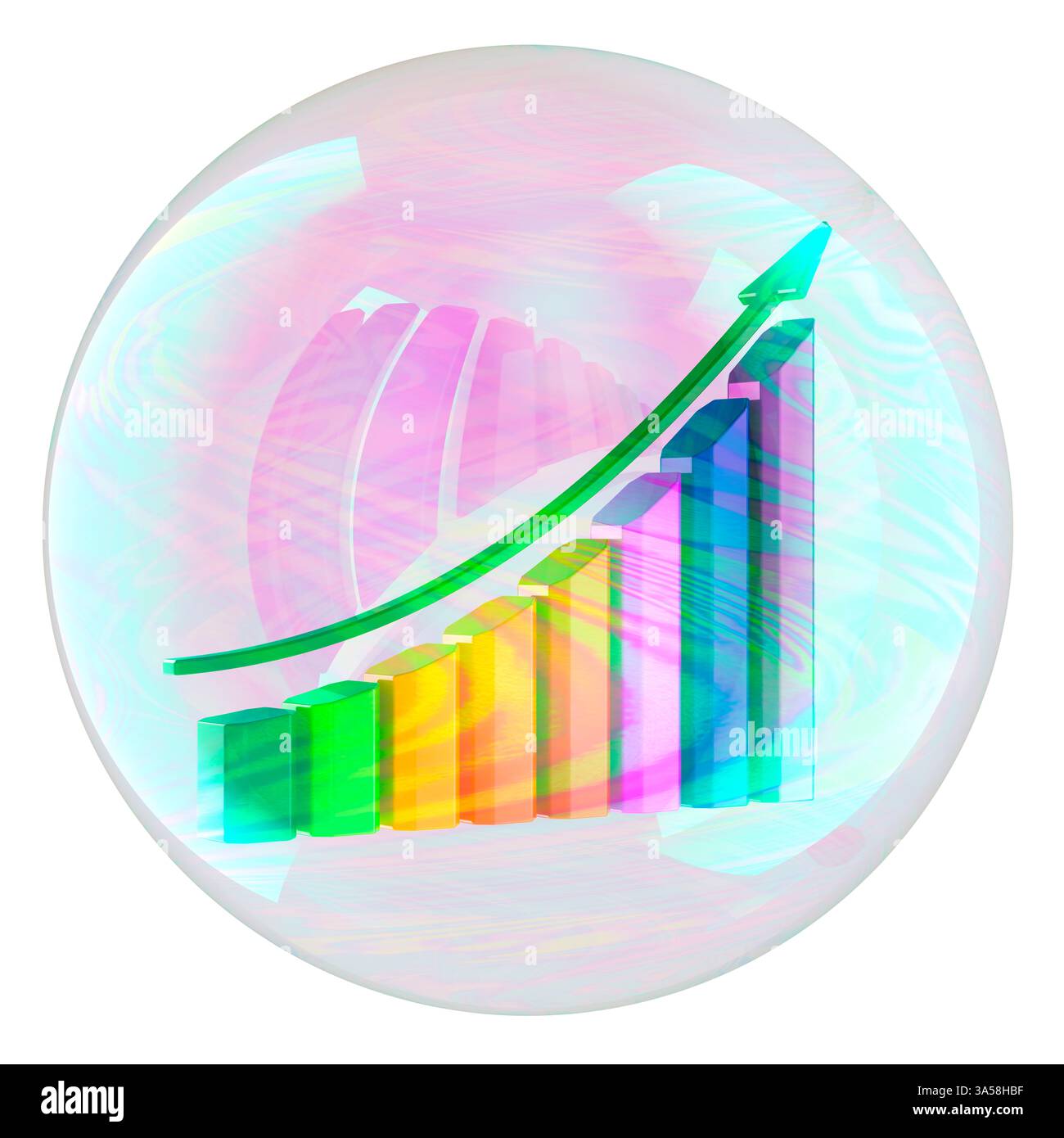 Market bubble, concept. Growth Bar Chart inside soap bubble. 3D ...