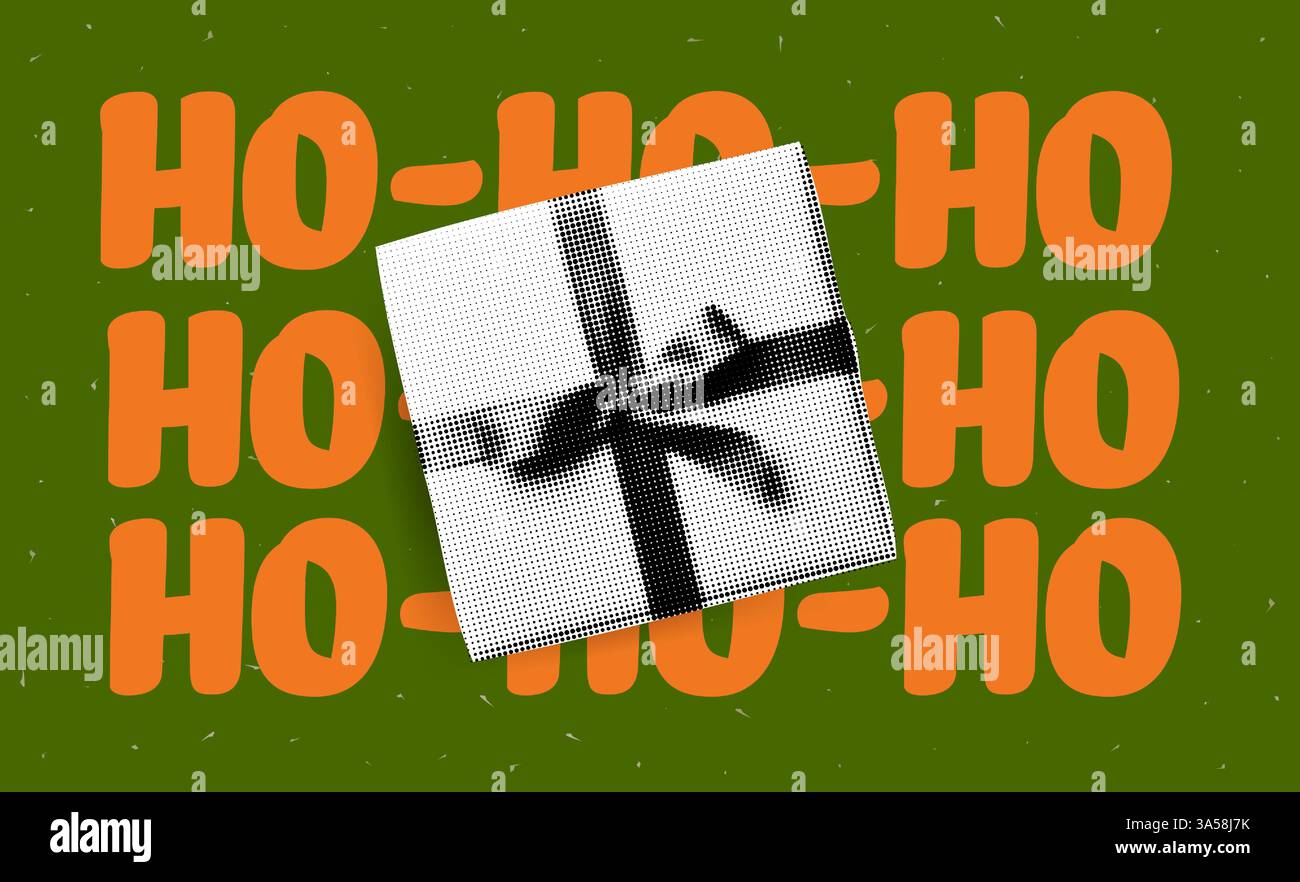 Trendy pop art collage with halftone patterns featuring a gift box ...