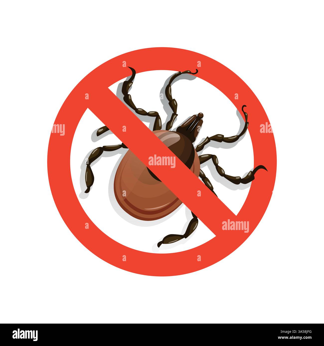A caution sign warning about mites. Red circle sign with dangerous Lyme ...