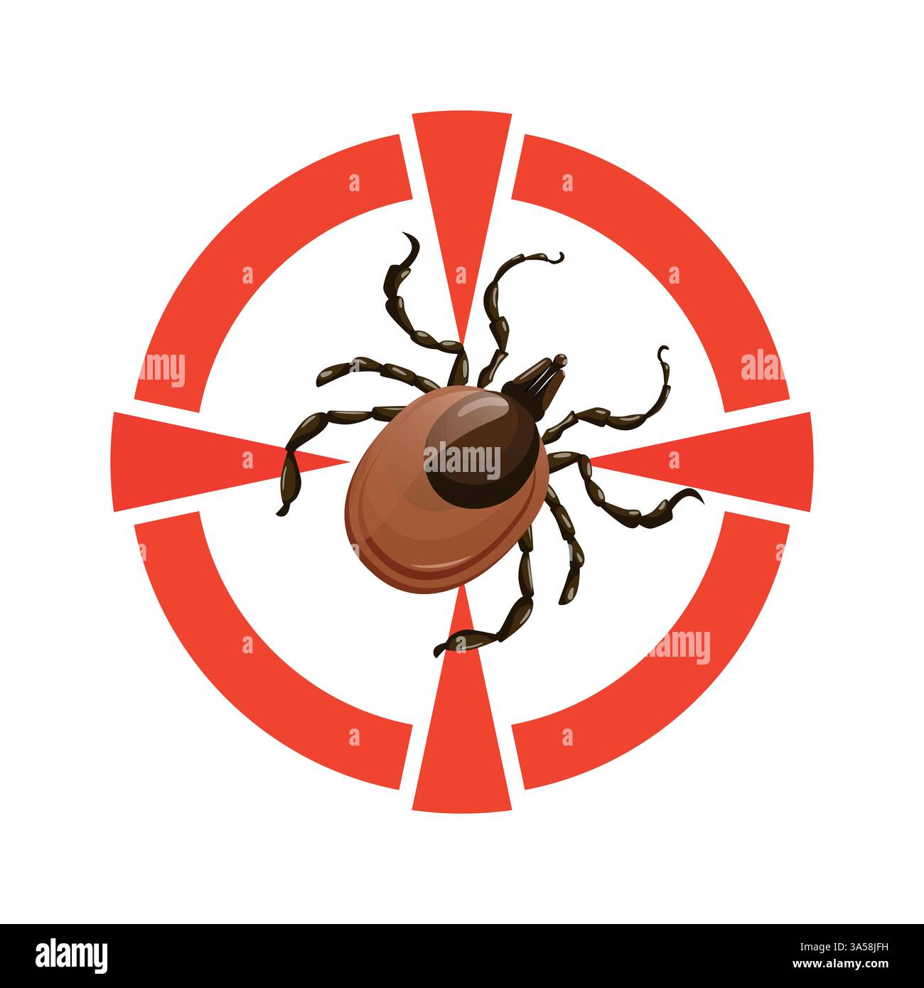 A caution sign warning about mites. Red circle sign with dangerous Lyme ...