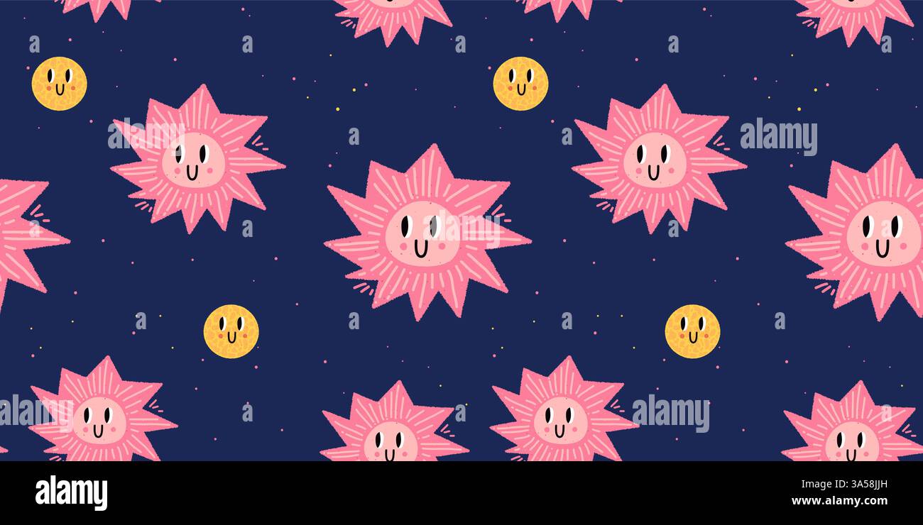 Cartoon seamless texture. Dark blue background. Space with stars ...