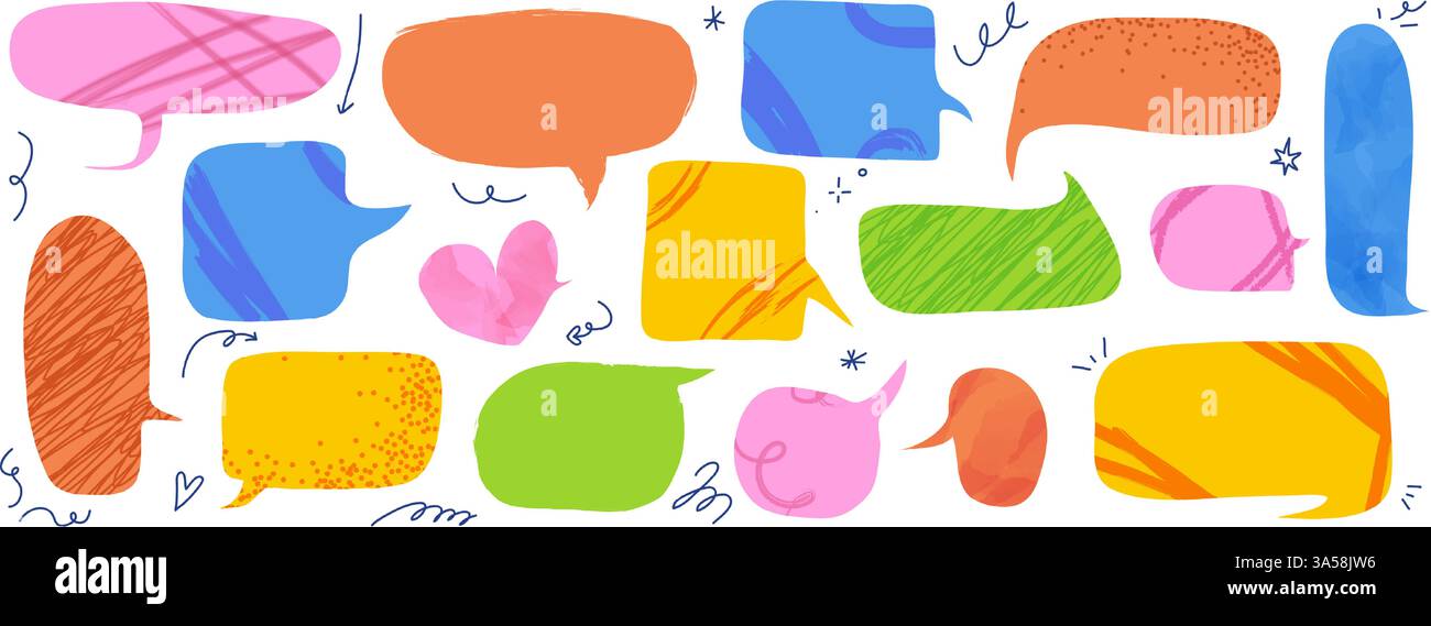 Set of childish speech balloon with trendy scribble textures. Kit of ...