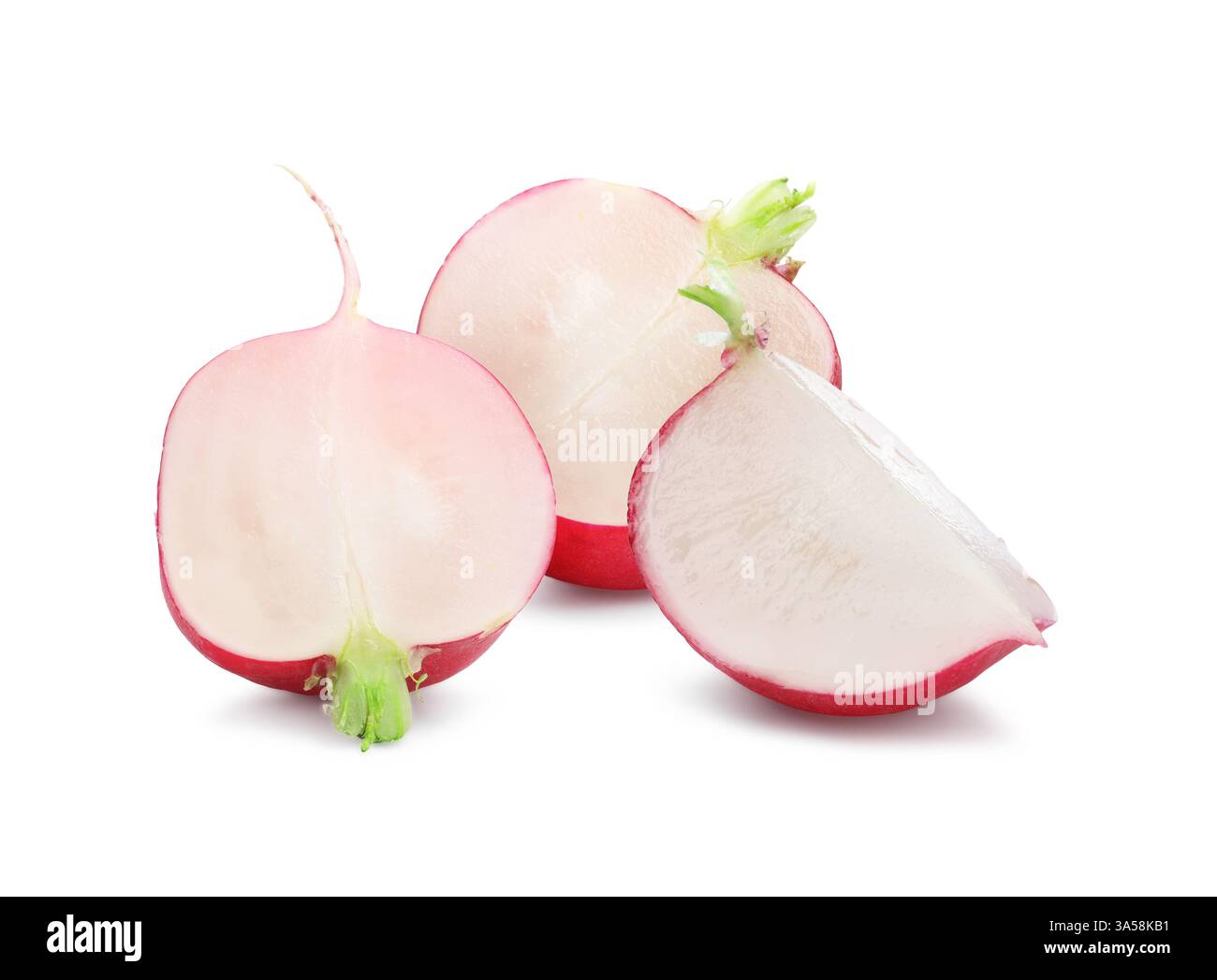 Cut fresh radishes isolated on white. Root vegetables Stock Photo - Alamy