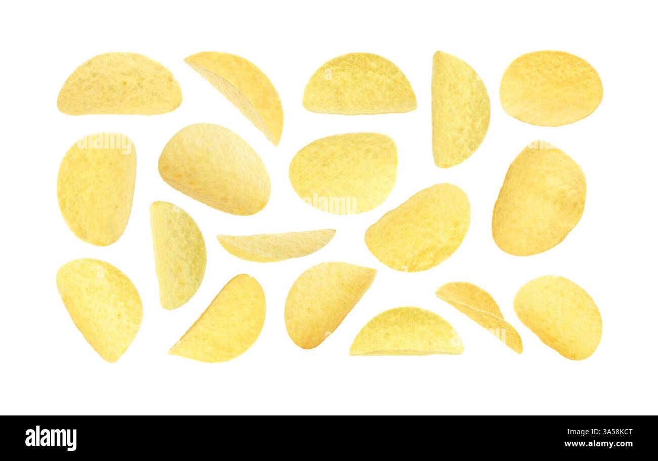 Tasty crispy potato chips on white background, collage Stock Photo - Alamy