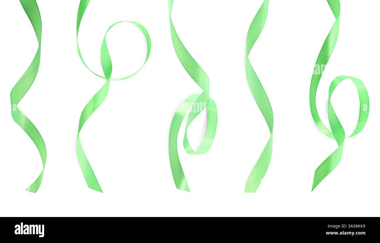 Beautiful light green ribbons isolated on white, set Stock Photo - Alamy