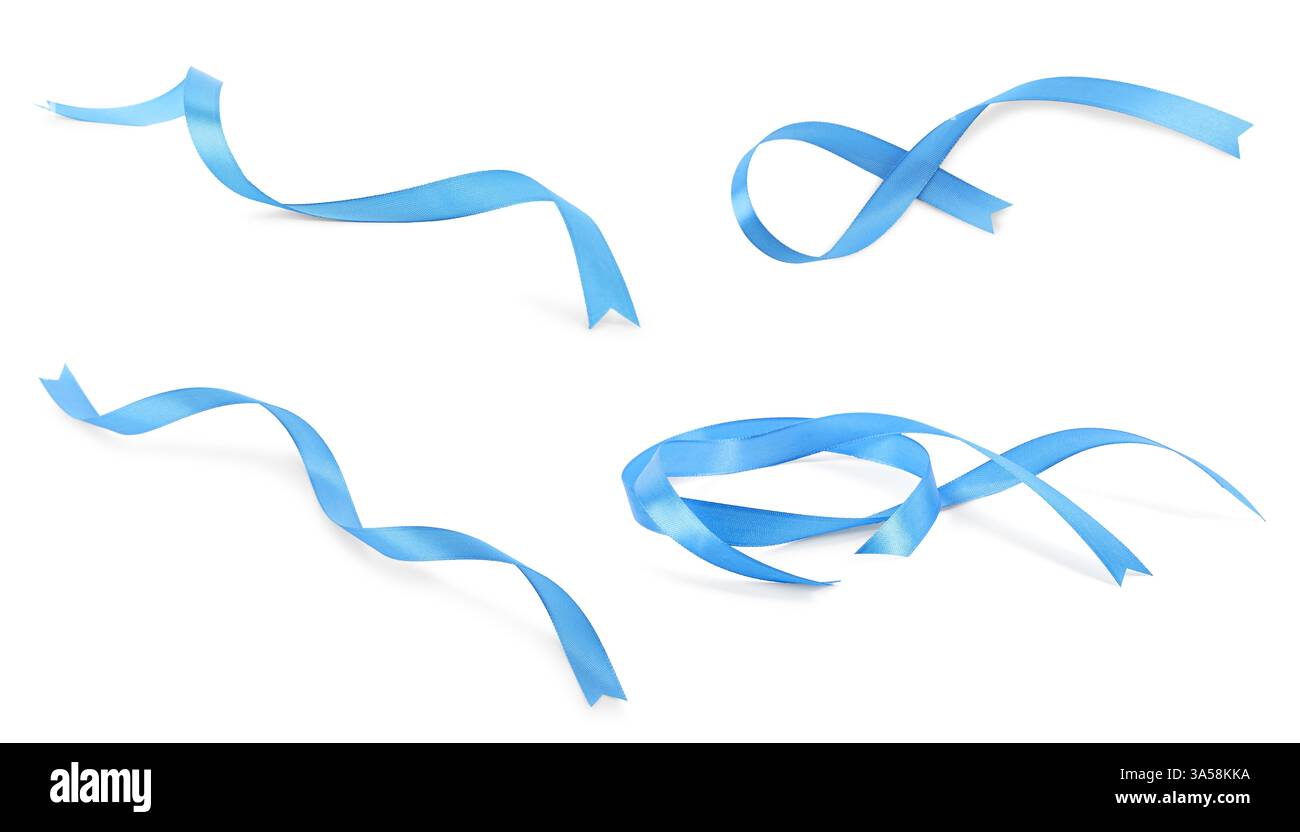 Beautiful blue ribbons isolated on white, set Stock Photo - Alamy