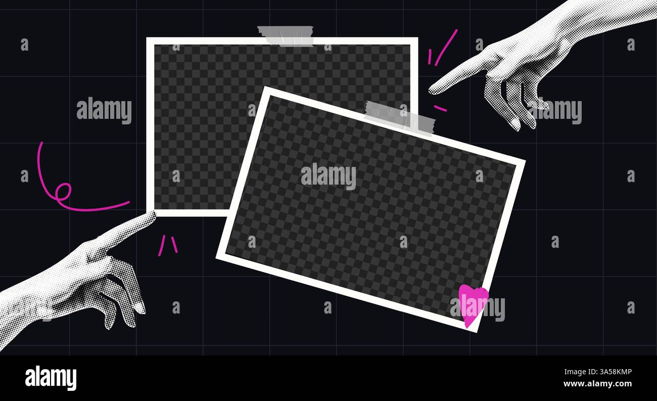 Vintage photo collage frame with sticker, line and hand elements ...