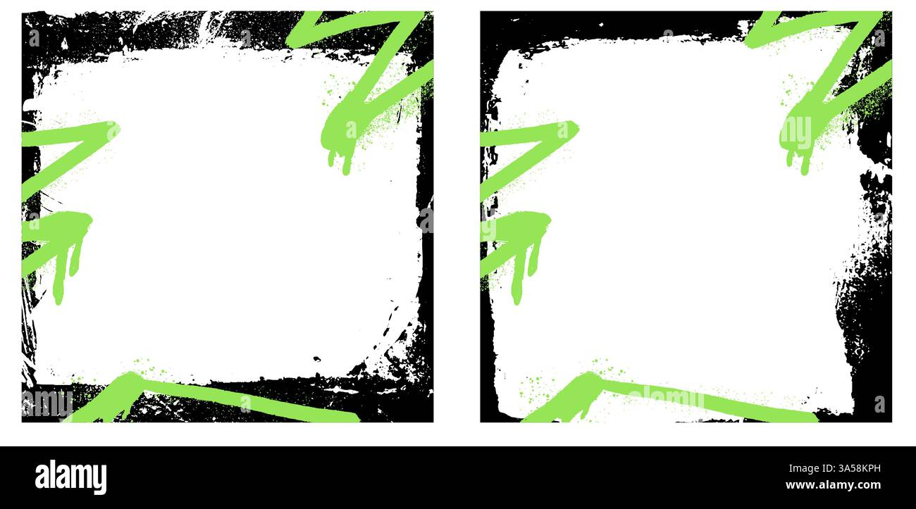 Graffiti spray element on grunge frame set with brush strokes and ...
