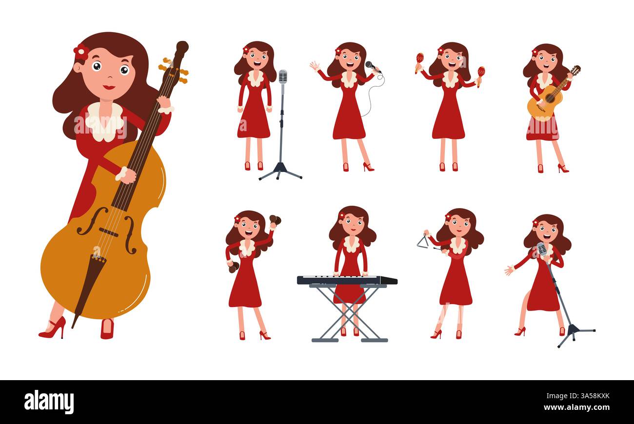 Musician performing with various instruments in a lively, animated ...