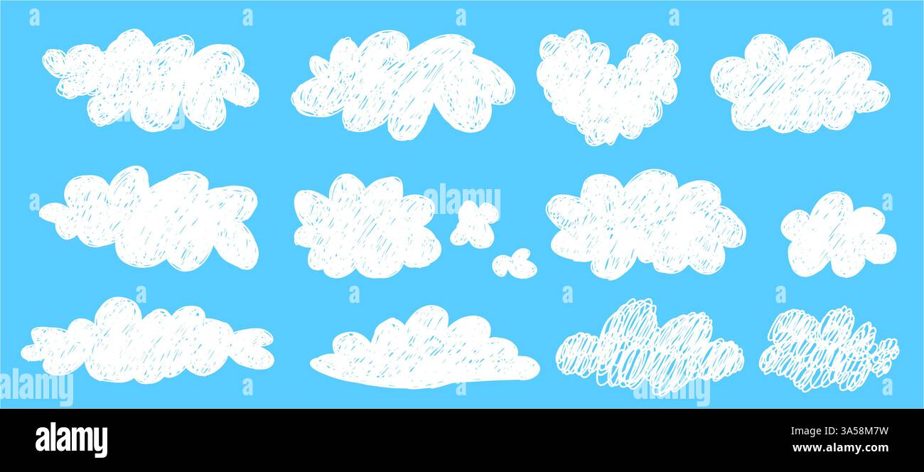 Simple scribble white clouds set. Cute and kawaii elements collection ...