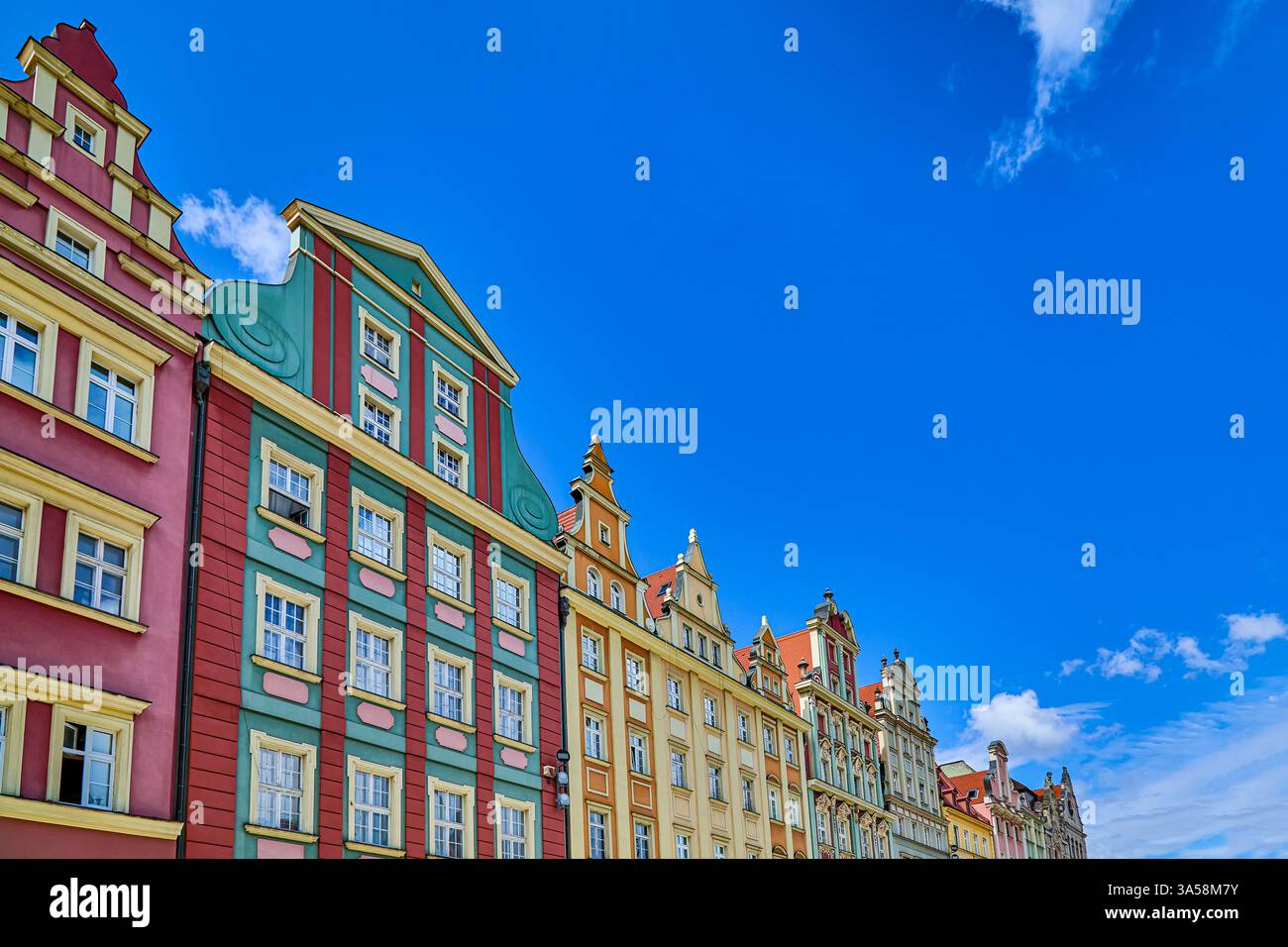 Multi colored facade of historic houses and buildings at the old town ...