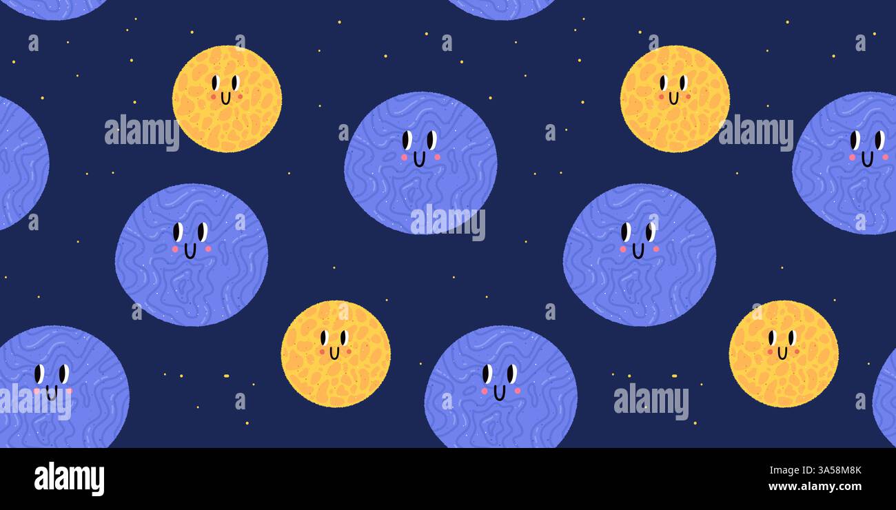 Cartoon seamless texture. Dark night blue background. Doodle good ...