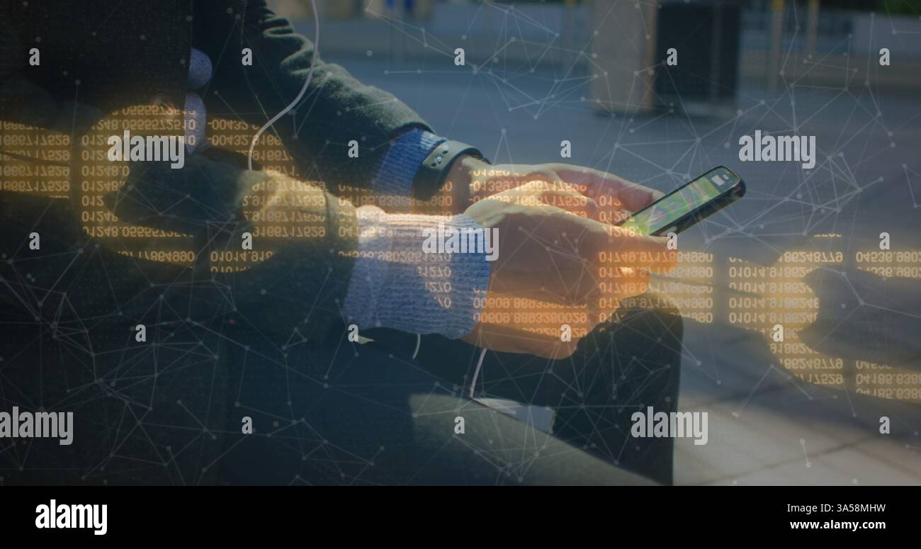 Using smartphone outdoors, person exploring technology with digital ...