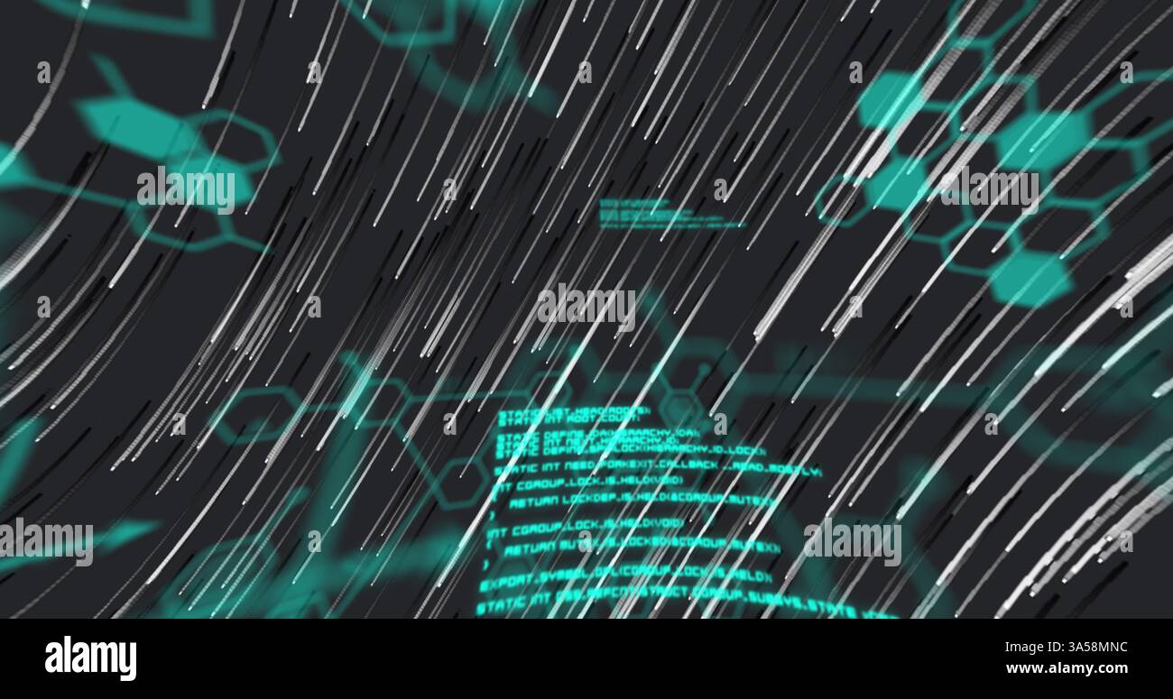 Futuristic digital interface with glowing data streams and hexagonal patterns Stock Photo - Alamy