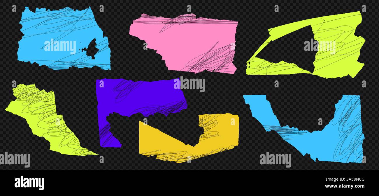 Torn grain color paper pieces with scribbles, vector scrap edges at the ...