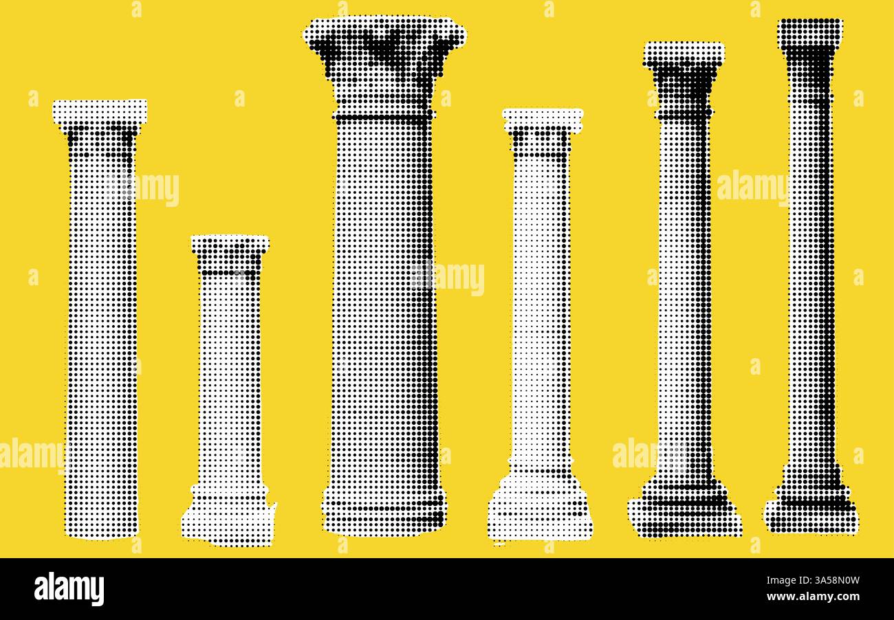 Vibrant collage featuring halftone columns on a bright yellow ...