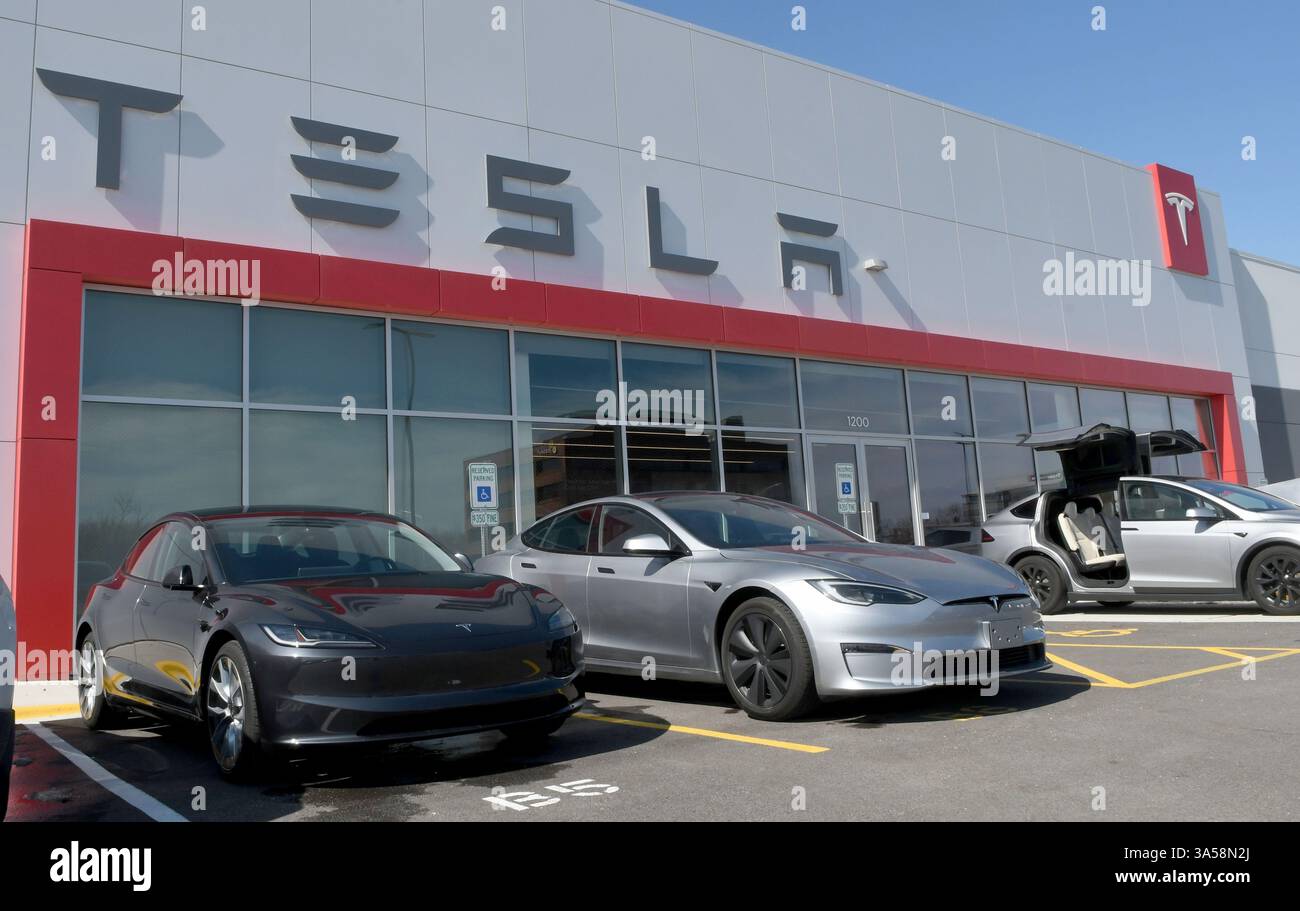 Northbrook, Illinois, USA. 21st Mar, 2025. New Tesla cars and ...