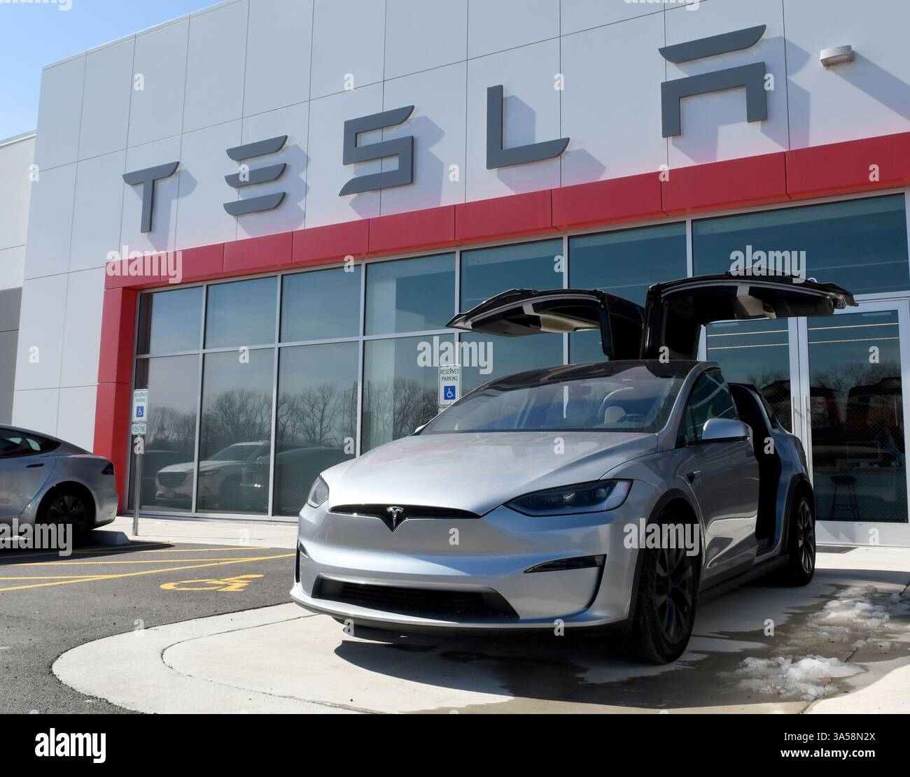 Northbrook, Illinois, USA. 21st Mar, 2025. New Tesla cars and ...