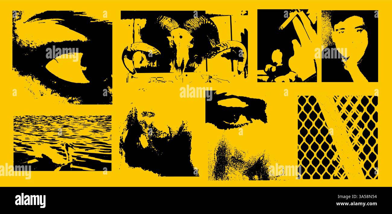 Set of grunge y2k photocopy. Brutal and grain texture. Pop art dirty ...