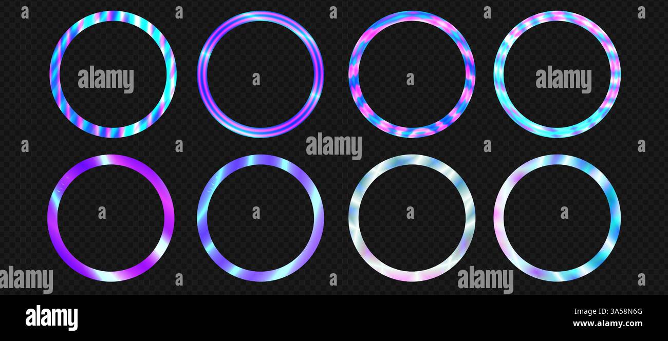 A set of round frames for the avatar of the user. Holographic effect of ...