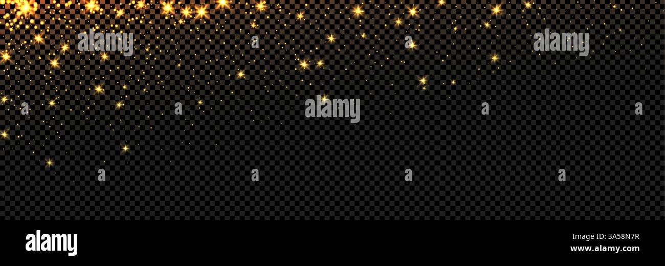 Glitter golden light corner border. Magic gold sparkles. Stars and dust ...