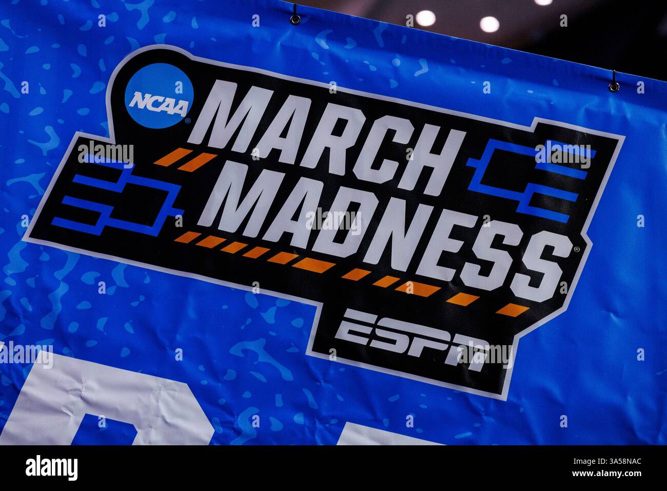 March Madness logo signage prior to a first-round college basketball ...