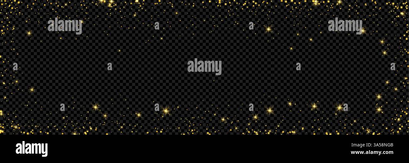 Gold light glitter rectangle border frame background. Magic stars shine ...