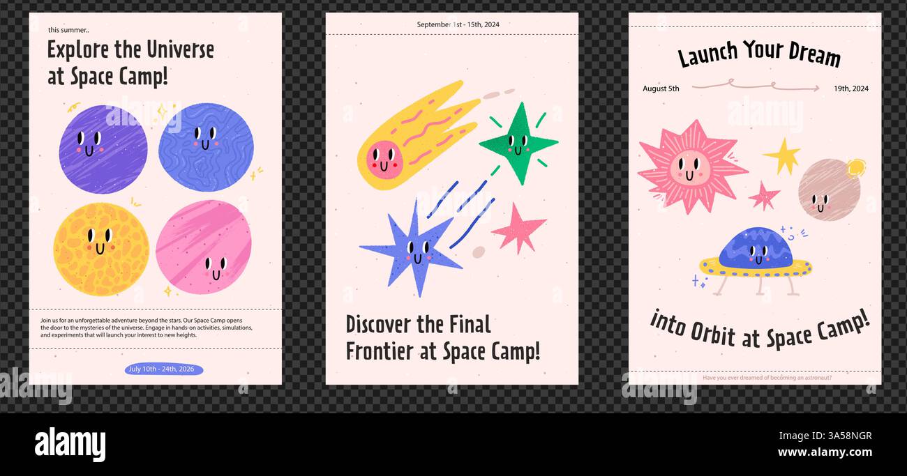 Fantasy doodle invitation with colorful space elements. Flyer set ...