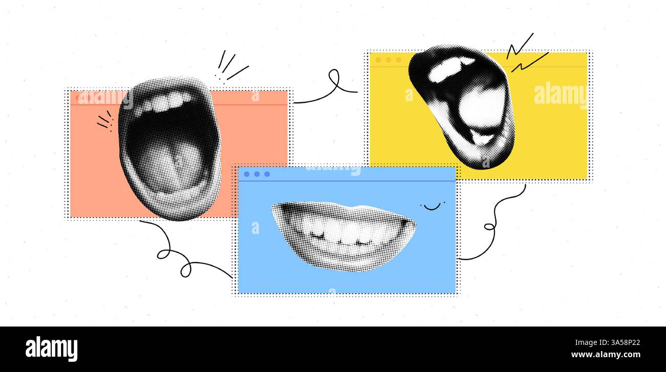 Contemporary concept collage of online meeting and business ...