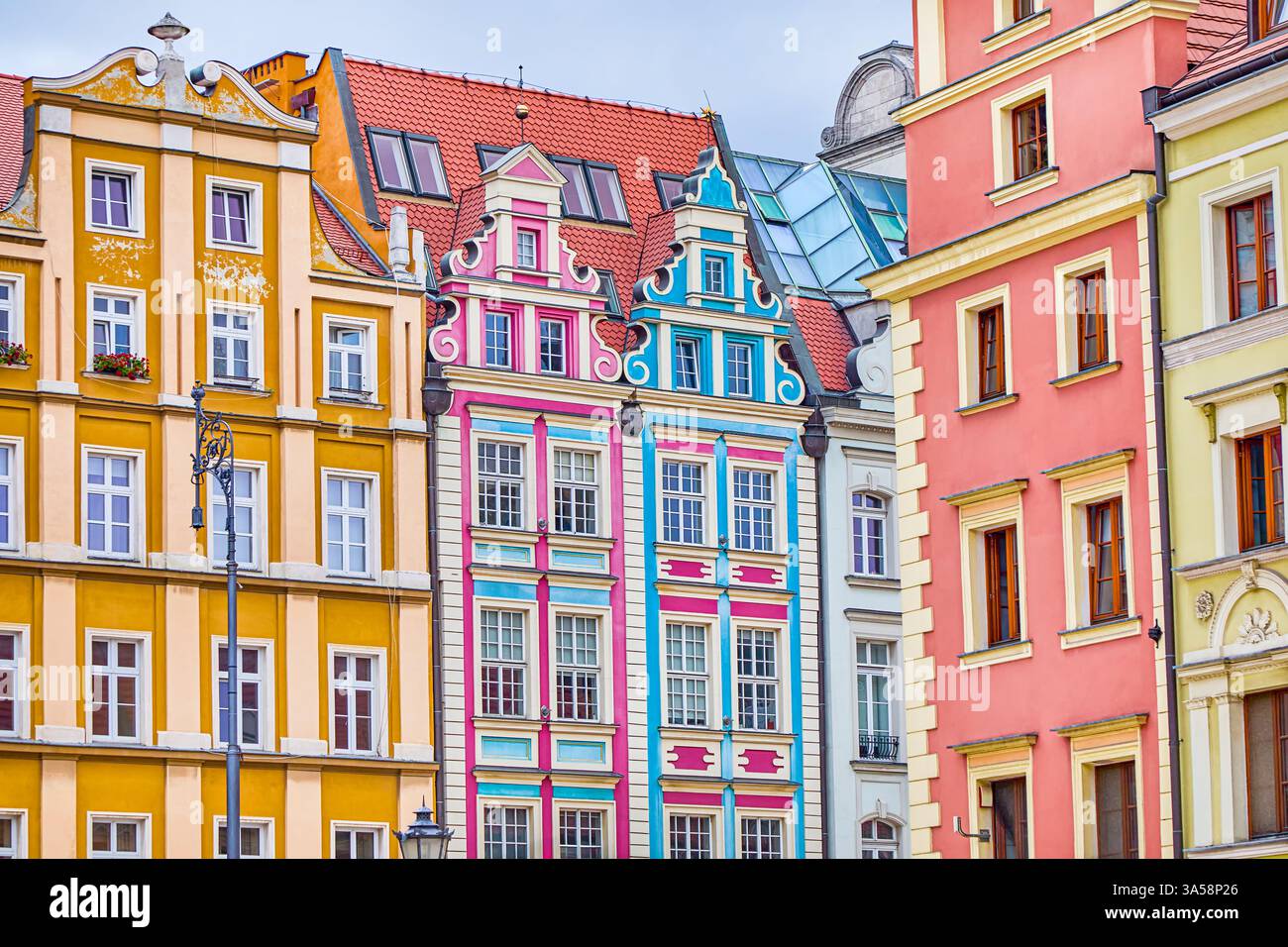 Multi colored facade of historic houses and buildings at the old town ...