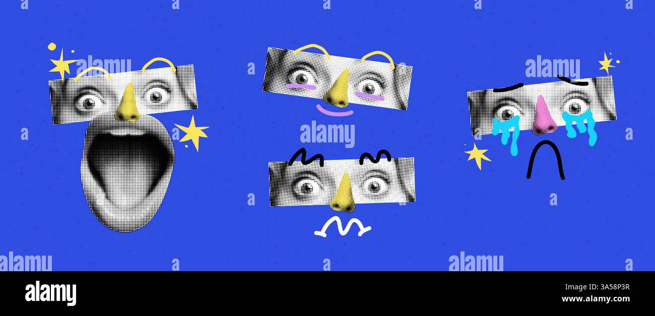 Art collage designs. With halfone faces in abstract popart style. With ...