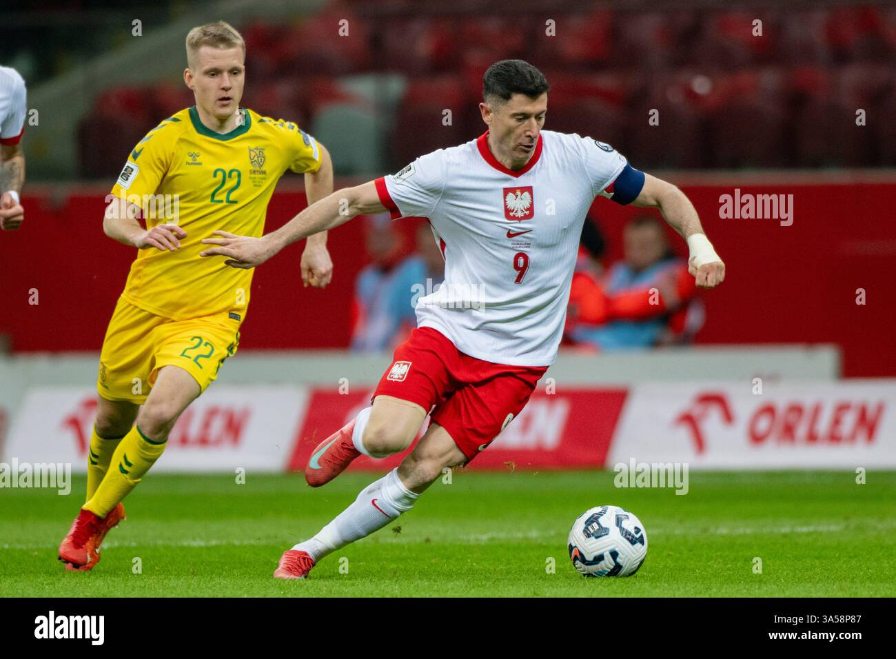 Robert Lewandowski of Poland controls the ball during the 2026 FIFA ...