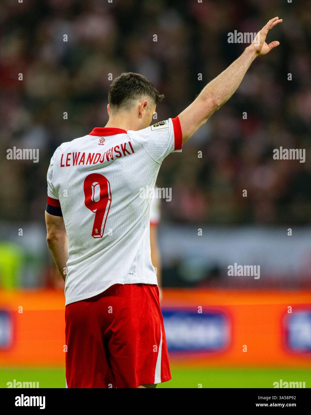 Warsaw, Poland. 21st Mar, 2025. Robert Lewandowski of Poland celebrates ...