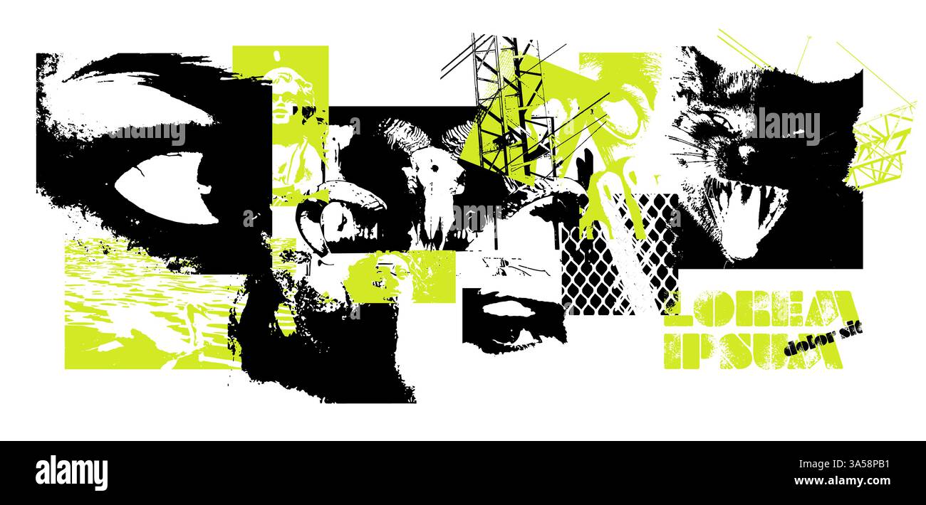 Banner of y2k grunge elements. Eyes and mouth and shapes in grain ...