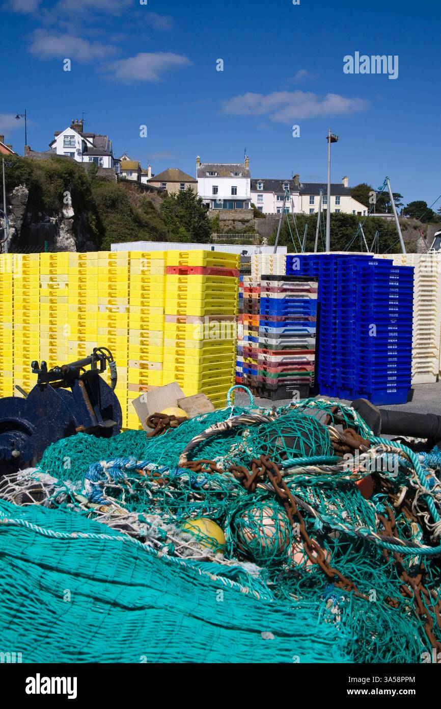 Fish Boxes & Nets, Dunmore East Pier, County Waterford, Ireland Stock ...