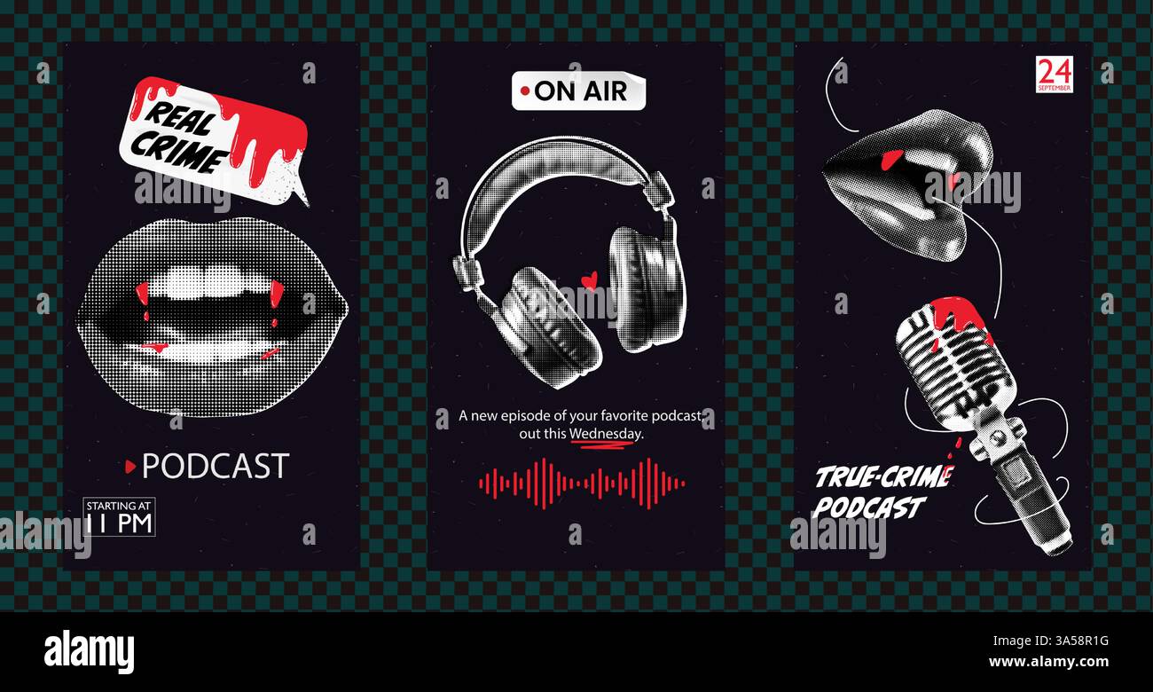 Storis on a true crime podcast theme. Open mouth with vampire teeth and ...