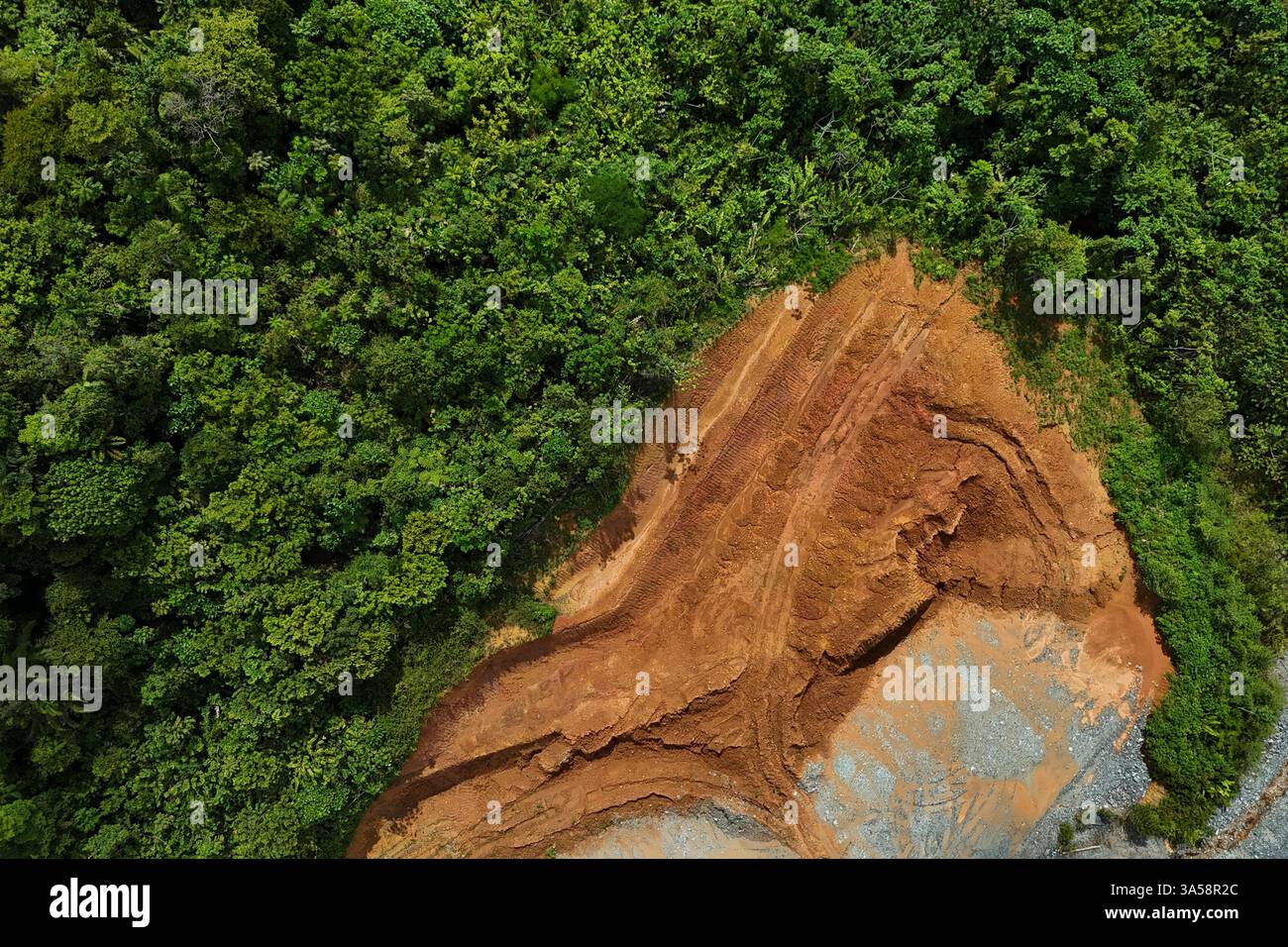Overburden borders the vegetation at the Cobre Panama copper min during a press tour of the mine ...
