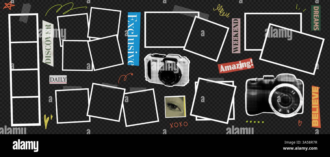 Vintage photo frame set with camera and sticker icons at the ...