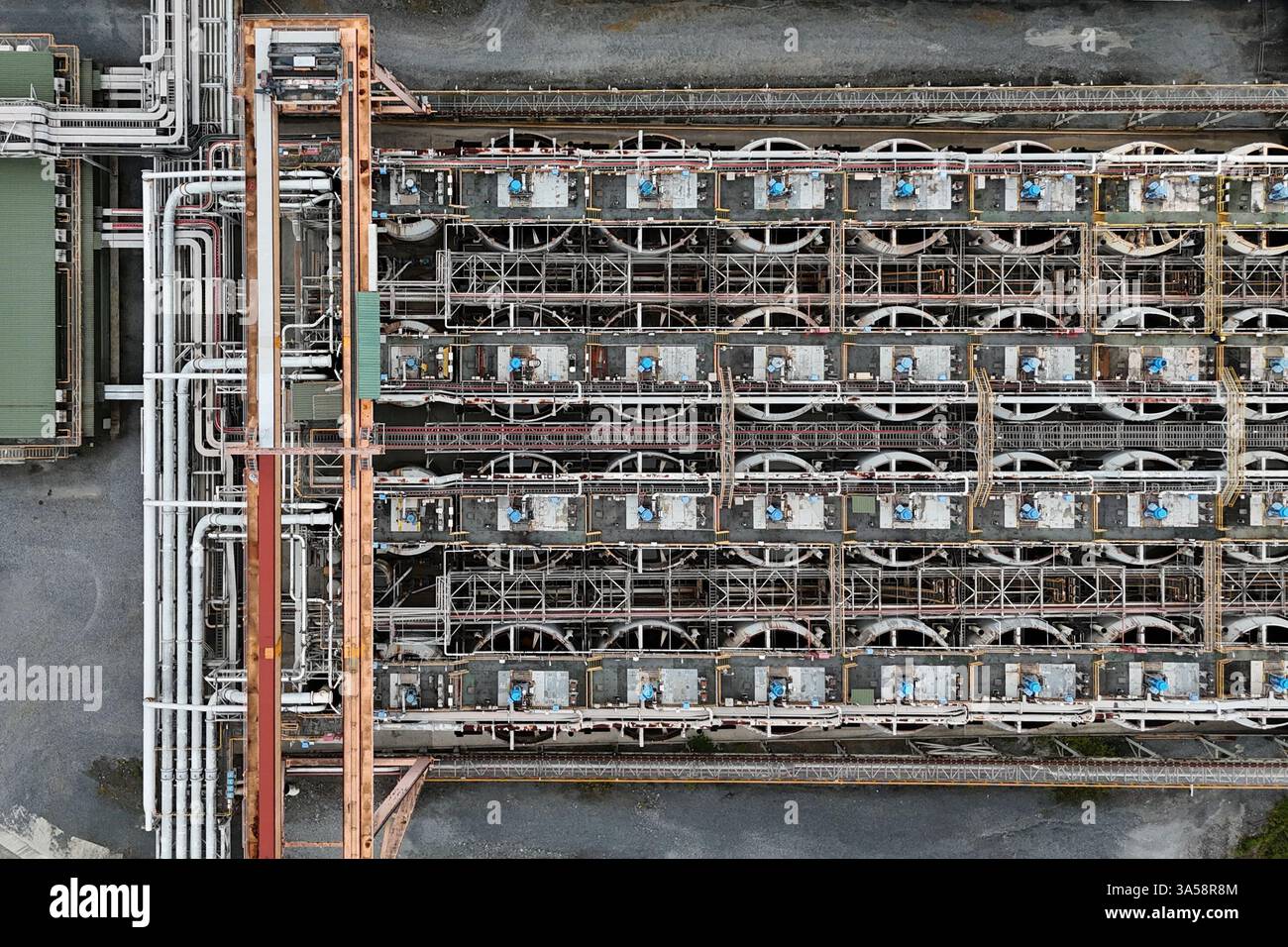 Flotation tanks at the mineral processing plant of the Cobre Panama copper mine during a press ...