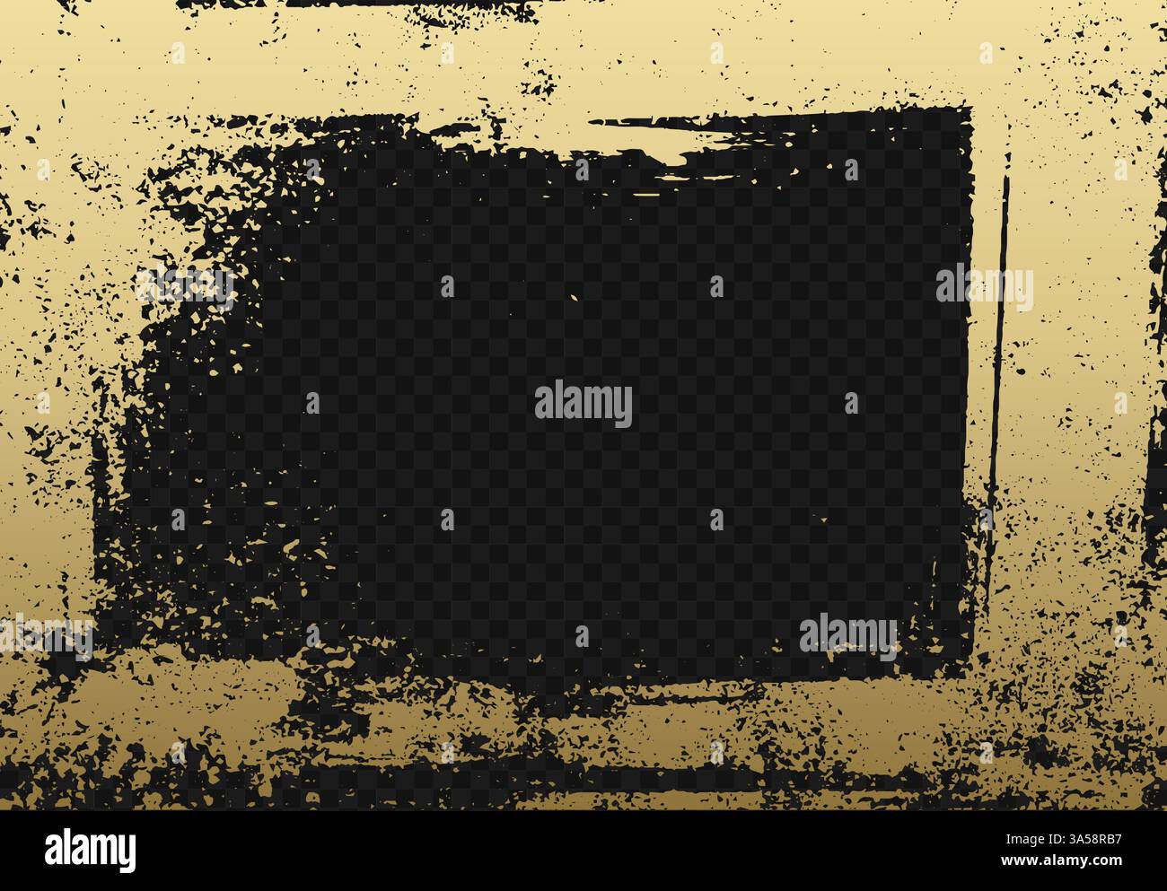 Grunge gold frame with vintage border on textured black background ...
