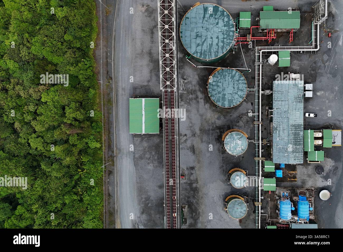 Storage tanks at the thermoelectric plant at the Cobre Panama copper mine during a press tour of ...