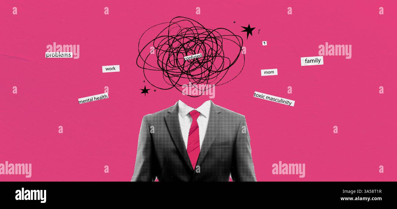 Retro concept collage with depression businessman in suit on halftone ...