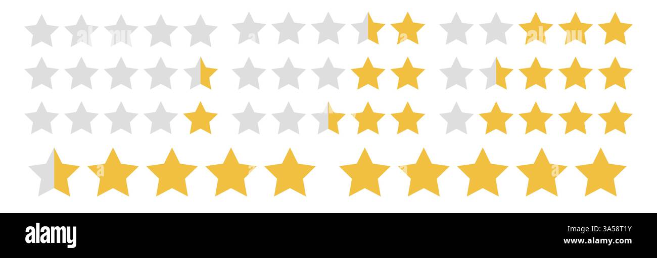 Vector star icon set with rating bar for review and evaluation. Flat ...