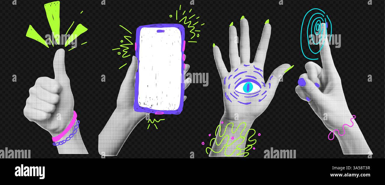 Collage element with funky doodle on transparent bg like png. Vintage ...