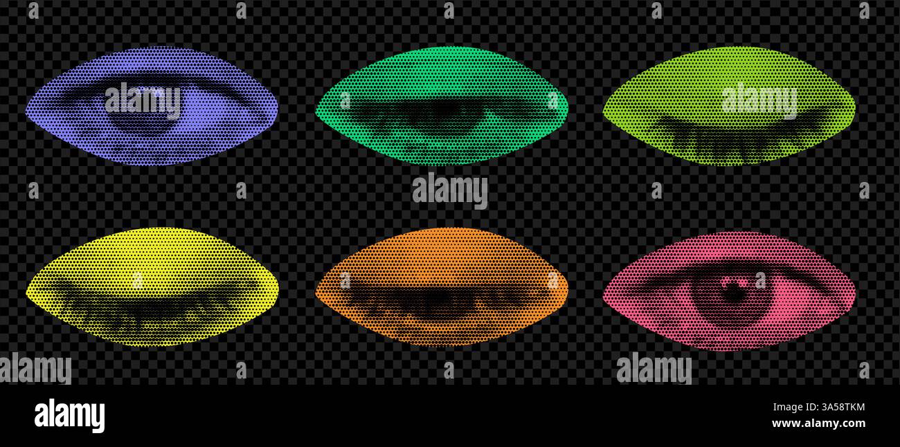 A pack of rainbow eyes cut out as if from a magazine. An isolated look ...