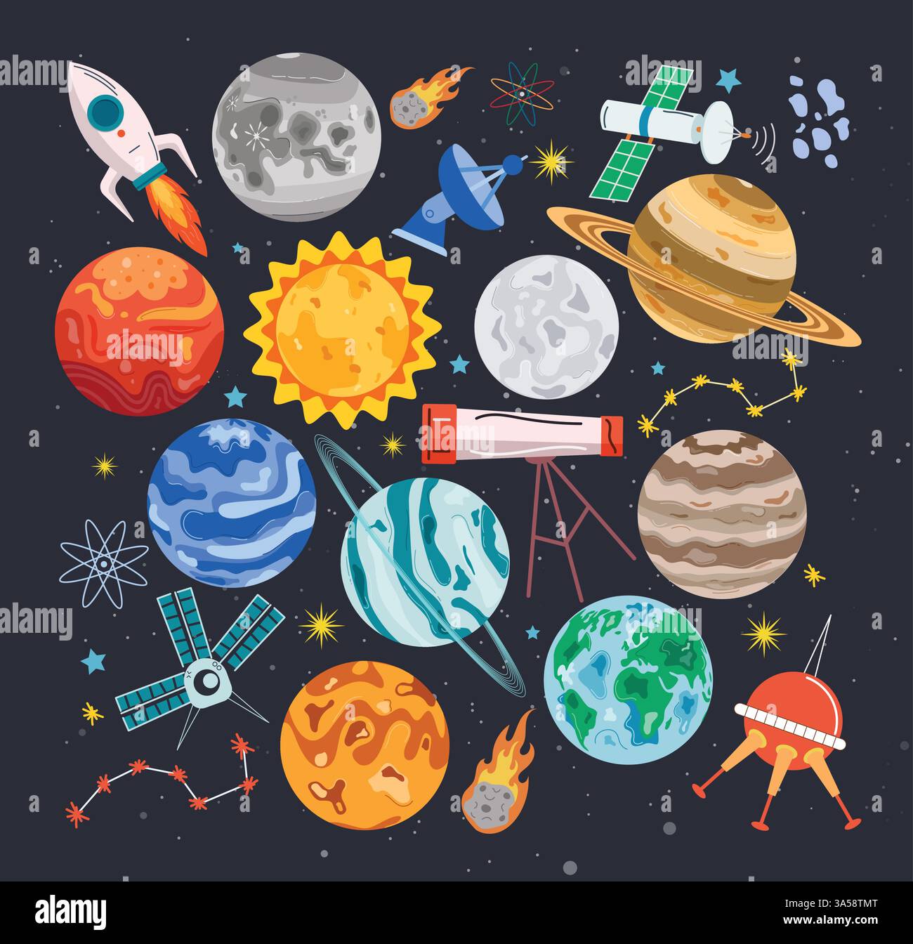 Outer space drawing elements clipart set. Astronomy solar system ...